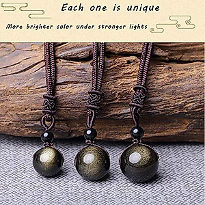 Sinymilk Natural Gold Obsidian Onyx Pendant Rainbow Eyes Beads Lucky Blessing Necklace (20mm)