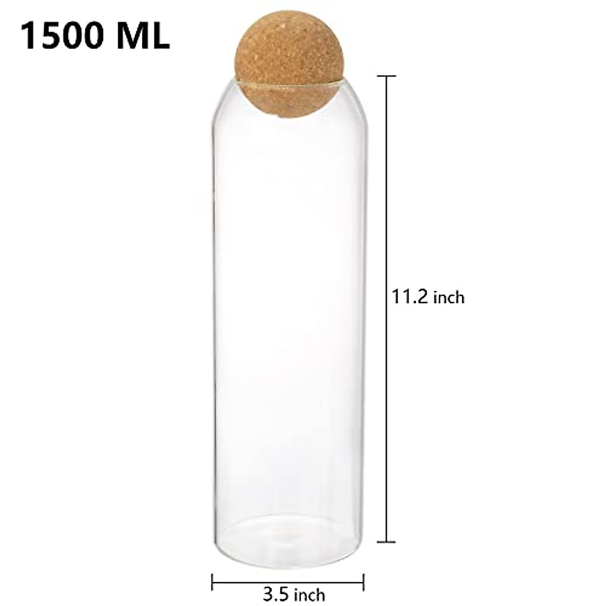 Suwimut 3 Pack Glass Storage Jar with Ball Cork Lid, 50oz/1500ml Glass Food Storage Canister Clear Tall Spaghetti Container with Round Cork Stopper for Kitchen Pantry Storage Spice, Coffee, Candy