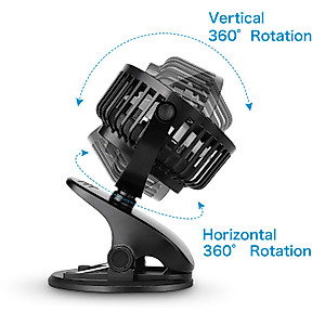 SkyGenius Battery Operated Clip On Baby Stroller Fan (Black)