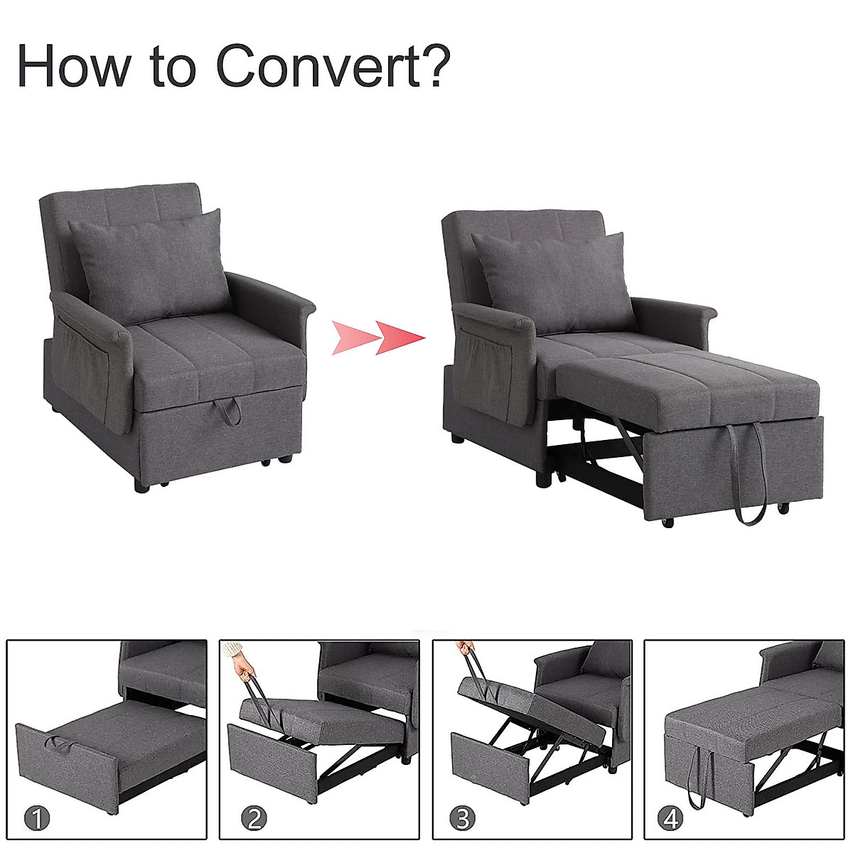 BINGTOO 2 Pcs Convertible Chair 3 in 1 Multi-Function Folding Ottoman Sofa Sleeper Bed, Pull Out Sleeper Chair Bed- Modern Convertible Chair Bed Adjustable Backrest Sleeper Couch Bed for Living Room……