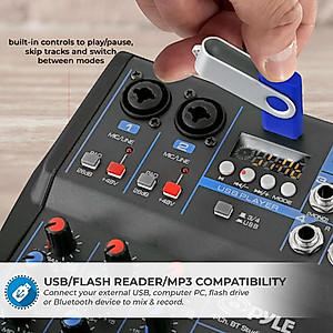 Pyle Professional Audio Mixer Sound Board Console System Interface 4 Channel Digital USB Bluetooth MP3 Computer Input 48V Phantom Power Stereo DJ Studio Streaming FX 16-Bit DSP Processor - PMXU43BT.5