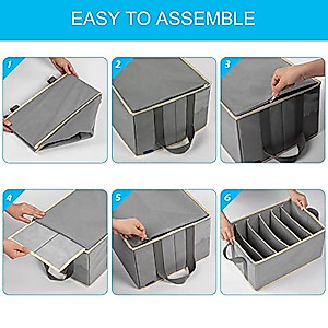 roomtalk Wardrobe Clothes Organizer for Jeans & Pants 6-Grids, Clothes Organizer for Folded Clothes with Double Handles & Label Pocket, 11.8" W x 16.5" D x 7.9" H, 2 Pack Grey.