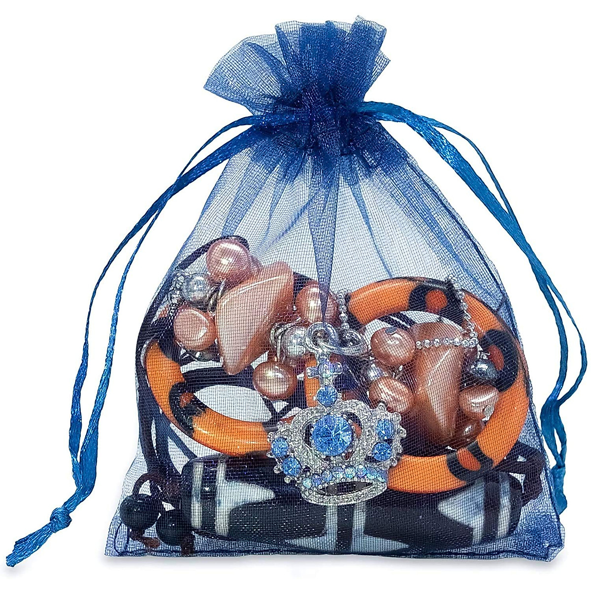 100 Pc 4x6 inch Gift Wrap Bags Navy Blue,Organza Sheer Fabric,Drawstring Glossy Pastel Treat Bag for Baby Shower Favor,House Party Favors,Bridal Shower Favor,Lipsense Holder,Xmas,Tea,Cookies,Chocolate