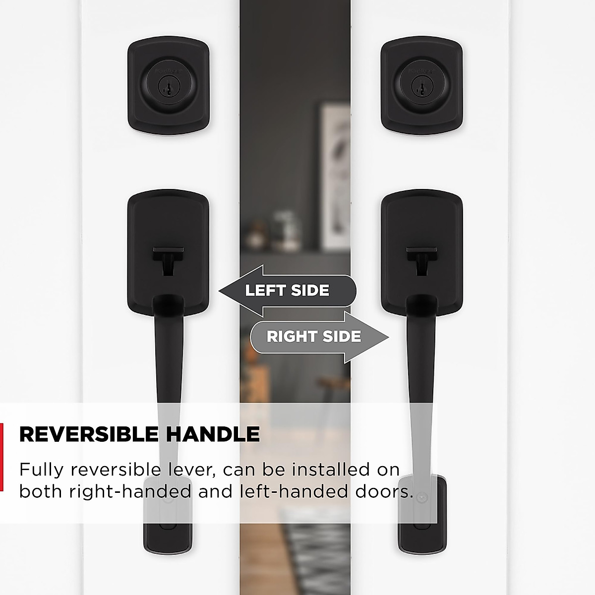 Kwikset Henley Front Door Lock Handle and Deadbolt Set, Entry Handleset Exterior with Interior Reversible Lever, Matte Black, Pick Resistant SmartKey Rekey Deadbolt Security, with Microban Protection