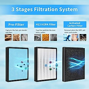 GoKBNY 2-Pack AP1002 True HEPA Replacement Filter Compatible with AIR TOK AP1002 Purifier, Part # AP1002-RF, 3-in-1 H13 True HEPA Filters