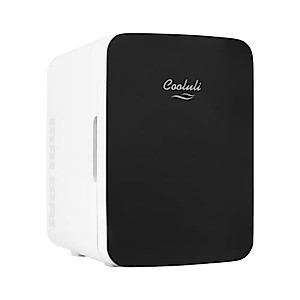 Cooluli 10L Mini Fridge for Bedroom - Car, Office Desk & College Dorm Room - 12v Portable Cooler & Warmer for Food, Drinks, Skincare, Beauty & Makeup - AC/DC Small Refrigerator with Glass Front, Black