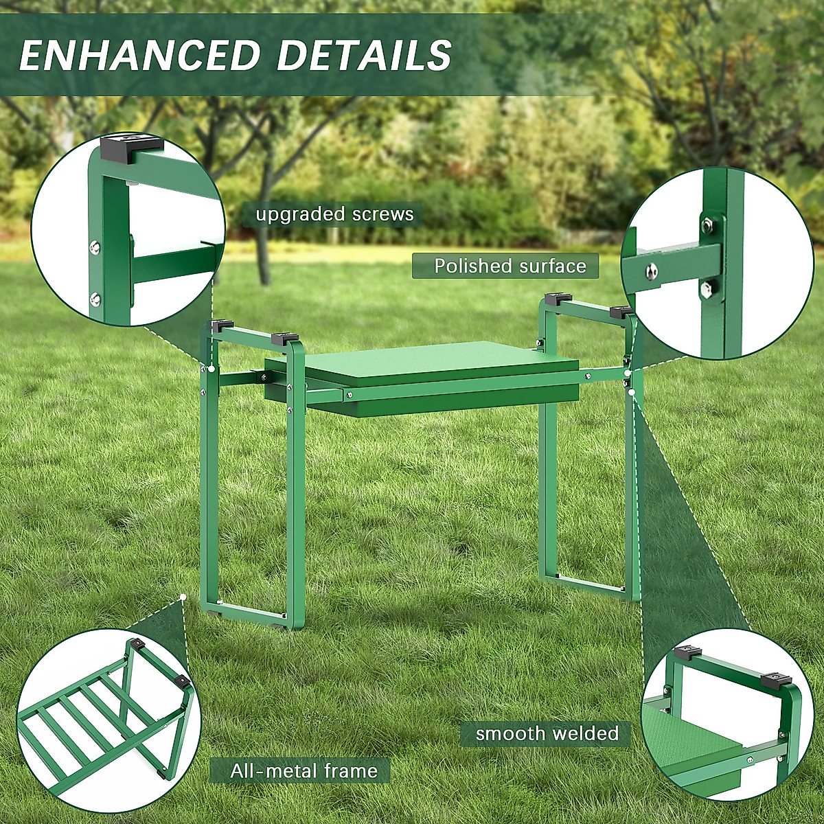 FLINTER 10.2" Wider Garden Kneeler and Seat, Heavy Duty Thick Gardening Bench for Kneeling and Seat - Garden Tools with Bags, Gardening for Women, Grandparents, Gardeners, Mom & Dad - Green