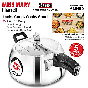 Hawkins 5 Litre Miss Mary Handi Pressure Cooker, Inner Lid Cooker, Silver (MMH50)