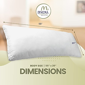 Maxi Body Pillows for Sleeping 100% Cotton Shell, Down Alternative Fiber Fill, Only Quality Fabrics Used and Breathable Cooling Body Pillow 20x55