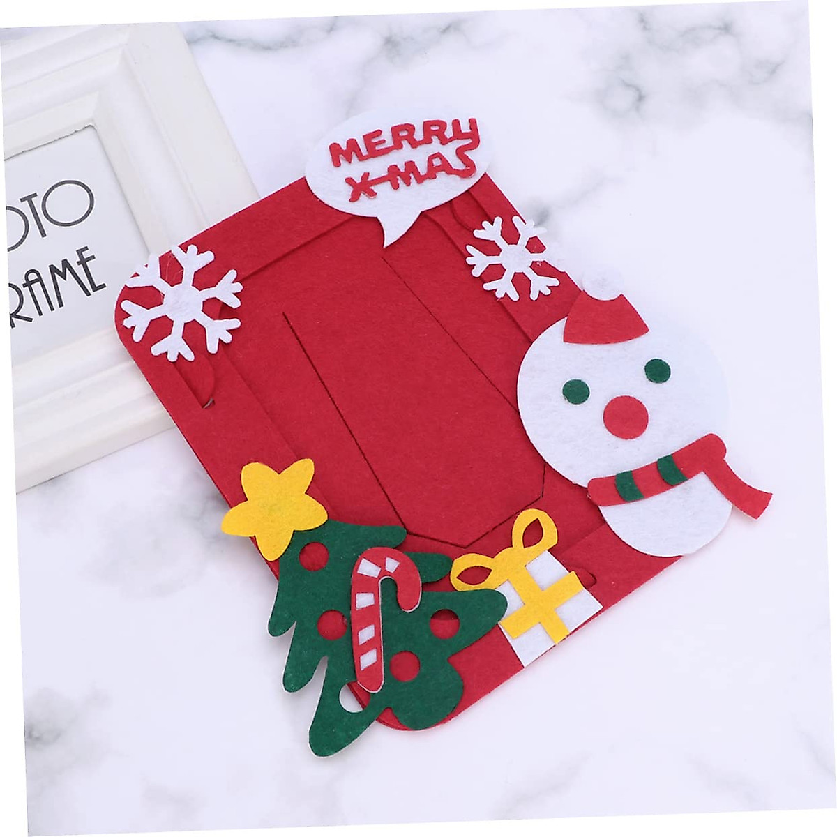 Homoyoyo Photo Frame Christmas Ornament Holiday Picture Frame Decorative Photo Frame Unfinished Photo Frame Kit Nonwoven Photo Frame Handmade Frame Red Picture Frame Child Suite Kraft Paper