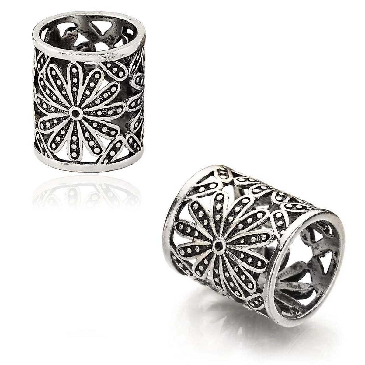 Joyci 3pcs Retro Women's Scarf Ring Clip Slide in Gold Silver Tone Metal Antiqued Hollow Tube Chiffon Buckle (Silver)