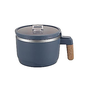 Qianly Stainless Steel Ramen Bowl with Lid Handle,Ramen Soup Bowl with Drain Basket, Double Wall Rapid Noodle Cooker,Instant Noodles Pot for Home Office, Blue