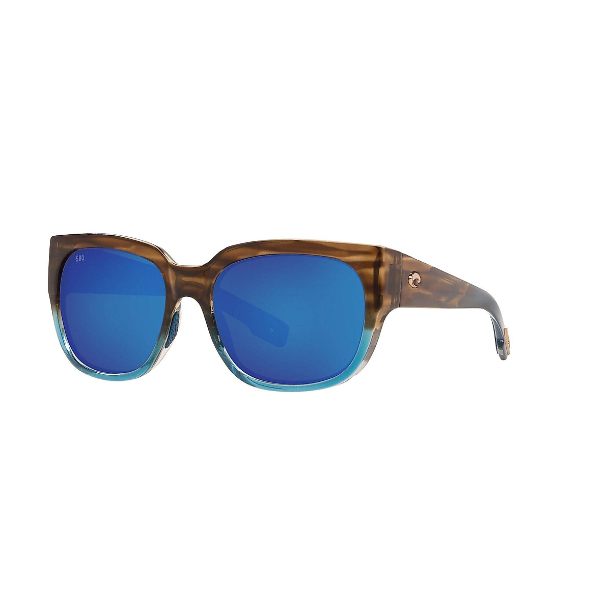 Costa Del Mar Womens Waterwoman Rectangular Sunglasses, Shiny Wahoo/Blue Mirrored Polarized-580G, 55 mm