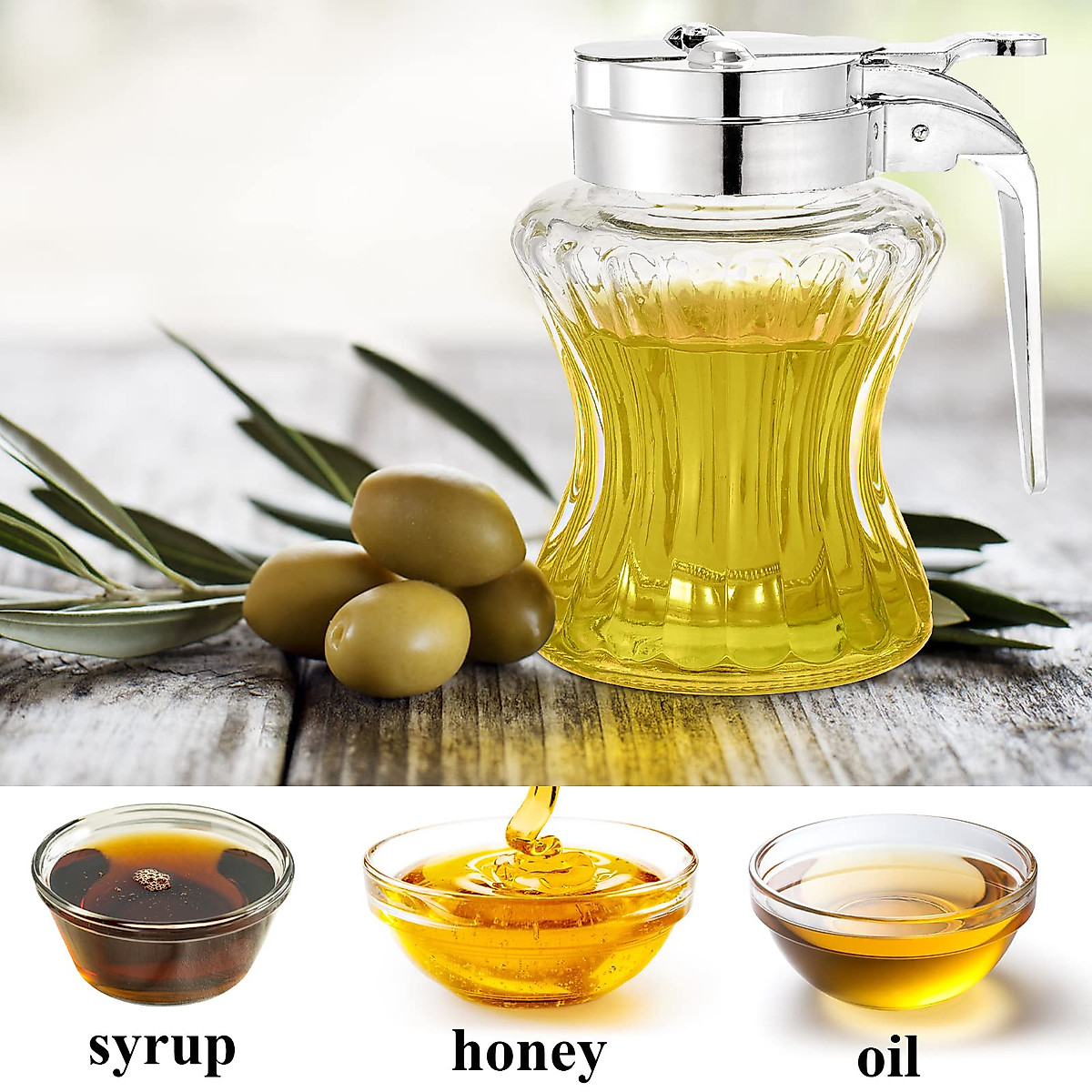 Mezchi 4 Pack Glass Syrup Dispenser, 6.5oz Maple Syrup Dispenser, No Drip Honey Dispenser, Syrup Pour Jar Pour Bottle for Pancake