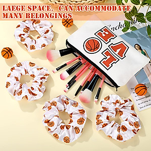 24 Basketball Stuff Set Cosmetic Bags Sport Makeup Bags Pencil Case Portable Storage Case Satin Sport Hair Scrunchies Elastic Hair Bands Basketball Gifts Basketball Accessories for Girl (White, Love)