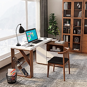 Writing Study Desk, Multifunctional Study Room Desk Home Office PC Desk Writing Table with Bookshelf And Rotatable Locker Writing Study Desk with Hidden Keyboard Tray ,Computer Workstation for Home &