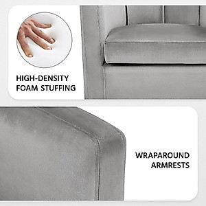 Yaheetech Accent Chair, Modern Velvet Armchairs with Big Ample Seat, Half Rounded Back, Cozy Upholstered Barrel Sofa Chair for Living Room Bedroom Waiting Room, Gray