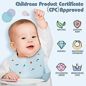JaGely 6 Pcs Baby Silicone Bibs Soft Adjustable Fit Baby Bibs Waterproof Feeding Silicone Bibs with Food Catcher Pocket for Toddlers Girls Boys