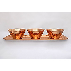 Alchemade 100% Pure Copper Tray With Three Bowls - Rectangular Metal Serving Tray Platter With Bowls For Parties, Or Everyday Use In Your Home Or Office