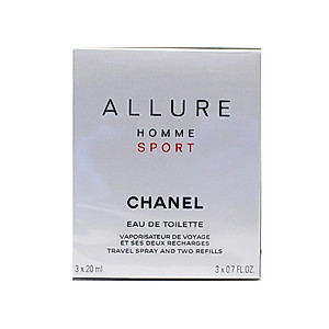 CHANEL Allure Homme Sport Eau De Toilette Travel Spray (With Two Refills) - 3x20ml/0.7oz, clear, fresh Natural, 2.1 Fl Oz