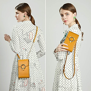 Crossbody Cell Phone Purse for Women, Genuine Leather Crossbody Phone Bags Ladies Cross Body Purse Women's Small Cowhide Leather Shoulder Bags Zip Around Leather Purse Wallets(Yellow)