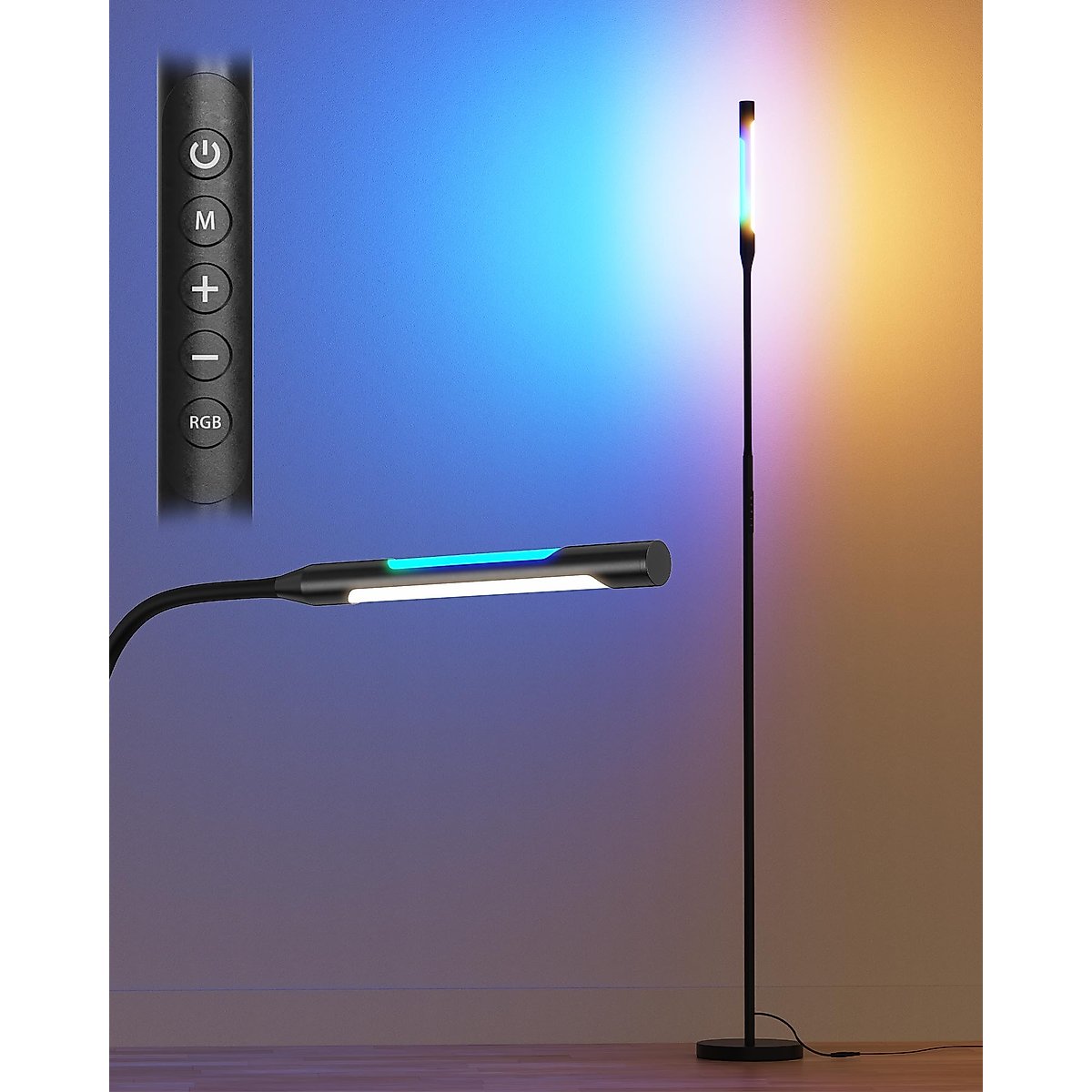 ULG 【Upgrade】 Double Side LED Floor Lamp, Tall 360° Adjustable Gooseneck Standing Reading Lamp for Bedroom, RGB & Dimmable Bright Task Light with 3000K-6500K Color Temps, Eyelash LED Floor Light