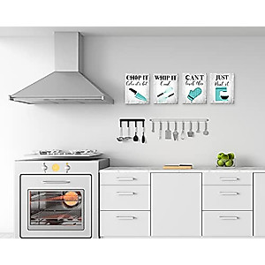 ARTINME Teal Kitchen Quotes Wall Art - Set of 4 Retro Vintage Inspirational Canvas Poster Prints Sign For Dining Room cafe and Restaurant Home Decorations