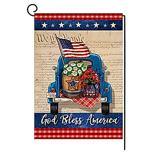 BLKWHT 4th of July Garden Flag God Bless America Vertical Double Sided Independence Day Truck Memorial Day Patriotic Burlap Yard Outdoor Decor 12.5 x 18 Inches A2119