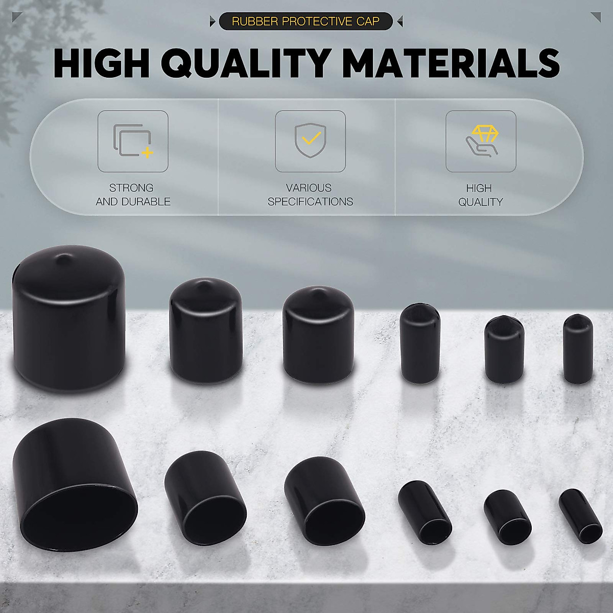 Mardatt 64Pcs 6 Sizes Black Rubber Bolt Screw Thread Protector Cover Vinyl End Caps for Pipe Post Hose Assortment Kit Fit O.D. from 1/4 inch to 1 1/2 inch
