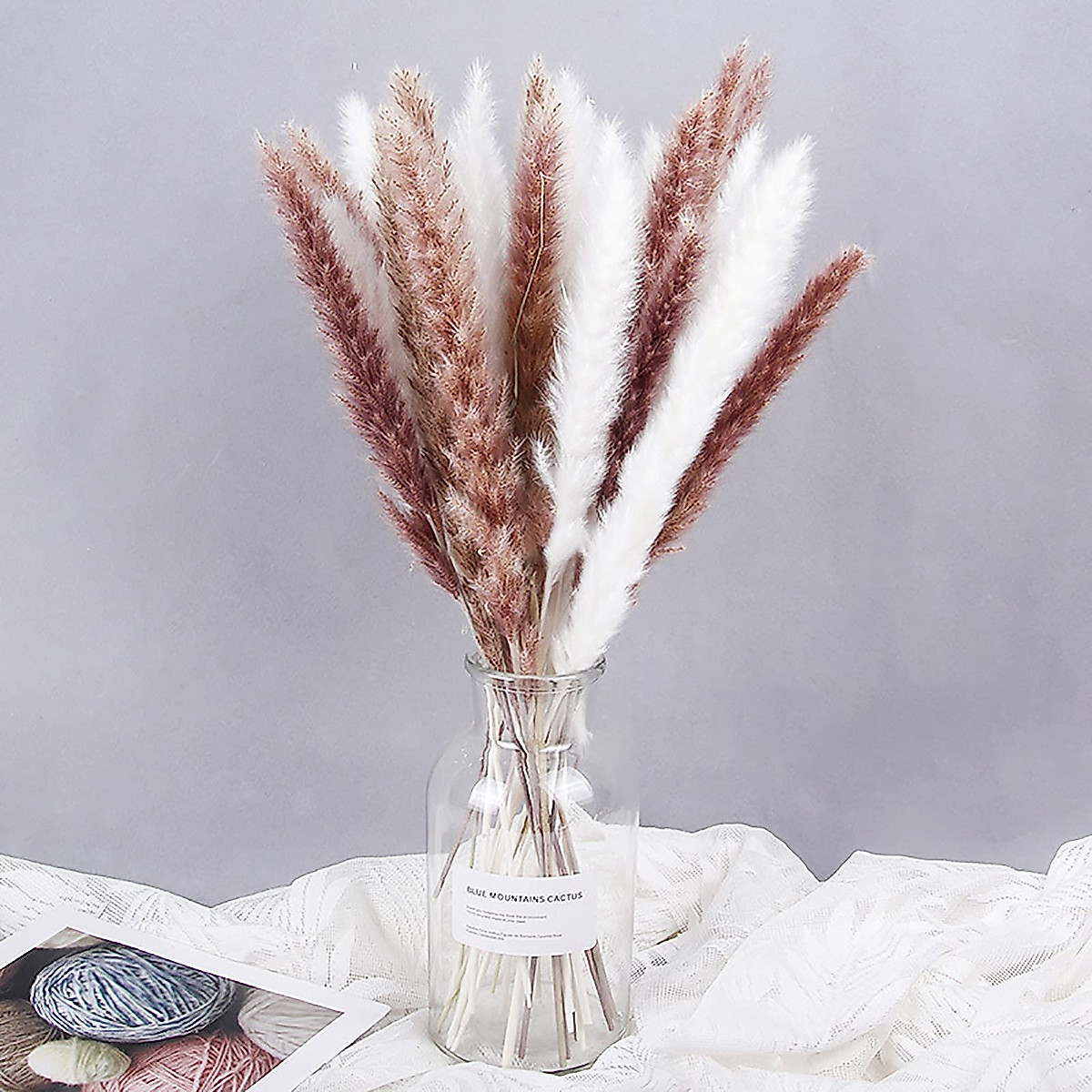 Mosichi Artificial Flower,15Pcs/Bundle Small Pampas Grass Ornamental Desktop Decor Dried Flower Birthday Party Artificial Reed Bouquet for Garden Garden - Blue