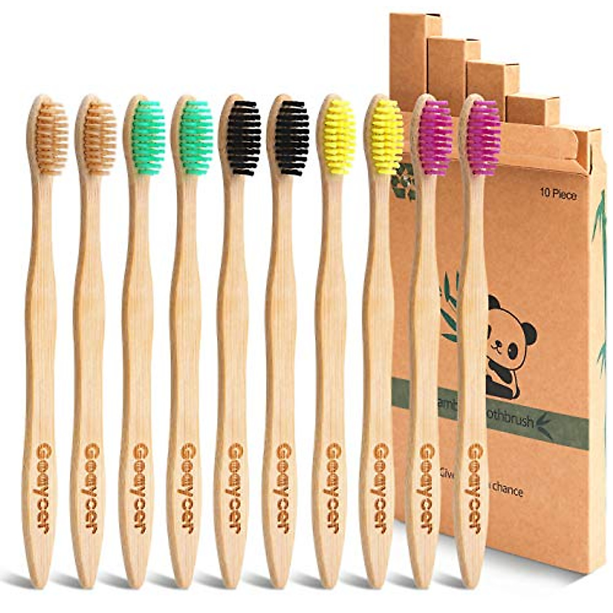 Goaycer Eco Friendly Bamboo Toothbrush, 10Pack Medium Firm Bristles Biodegradable Bulk Wooden Toothbrushes