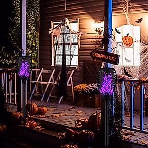 AOGFV Solar Light Outdoor 4 Pack Landscape Path Lights Outdoor Waterproof Decorations Lights with Purple Flickering Flame Outdoor Decor for Garden, Lane, Patio