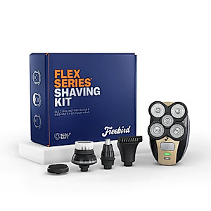 The FlexSeries Electric Head Hair Shaver - Freebird - Ultimate Mens Cordless Rechargeable Wet/Dry Skull & Bald Head Waterproof Razor with Rotary Blades, Clippers, Nose Trimmer, Brush, Massager