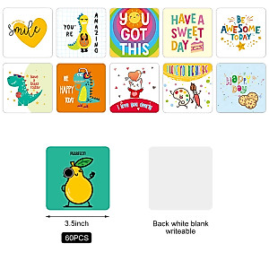 Fantasyon Lunch Box Notes for Kids, 60 Pcs Cute Positive Affirmation Lunch Box Cards for Kindergarten Kids, Inspirational and Motivational Love Lunchbox Notes for Boys Girls