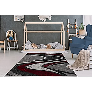 Ladole Rugs Innovative Spirals Abstract Pattern Area Rug Living Room Bedroom Entrance Hallway Carpet in Red Grey Black 5x8 (5'3" x 7'6" 160cm x 230cm) 5x7 8x10 9x12 2x10 4x6 feet