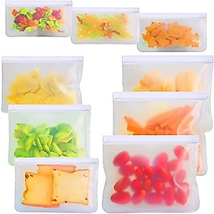 Kitchen HomeEco - 8 Pack Reusable Silicone Storage Bags BPA Free Freezer Safe Leakproof Plastic Free, Perfect for Safe Food Storage, Includes 2 Small, 2 Medium, 2 Large & 2 X-large Storage Bags