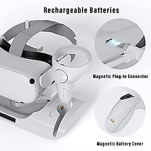 Upgraded Charging Dock with LED Light for Oculus Quest 2,Charging Station with 2 Rechargeable Batteries for Meta Oculus Quest 2 Accessories,Headset Display Stand and Controller Mount,Magnetic Cable