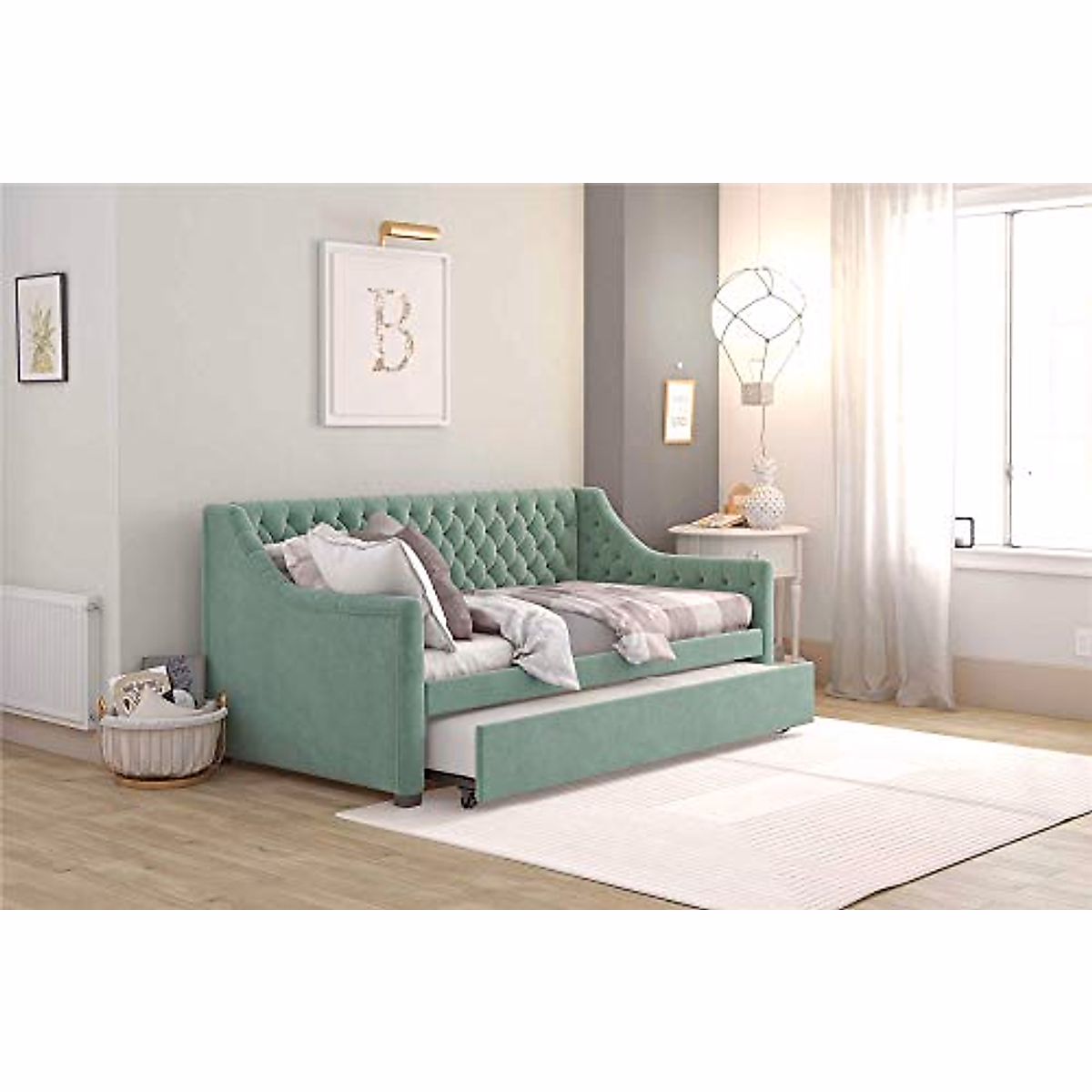 Little Seeds Ambrosia Diamond Tufted Upholstered Design Daybed and Trundle Set, Twin Size Frame, Teal