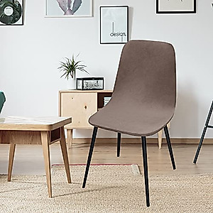 LIPOR Set of 4 Stretch Velvet Taupe Shell Chair Cover Mid Century Modern Dining Room Chair Slipcover Armless Accent Chair Cover Chair Protector Cover for Home Living Room Kitchen Office (Taupe, 4PCS)