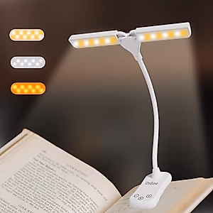 Book Light for Reading in Bed, Clip on Reading Light 14 LED Rechargeable Portable Night Bookmark Lamp for Kids 80 Hrs Runtime Amber Eye Caring Booklight - 3 Color Temp & Stepless Dimming (White)