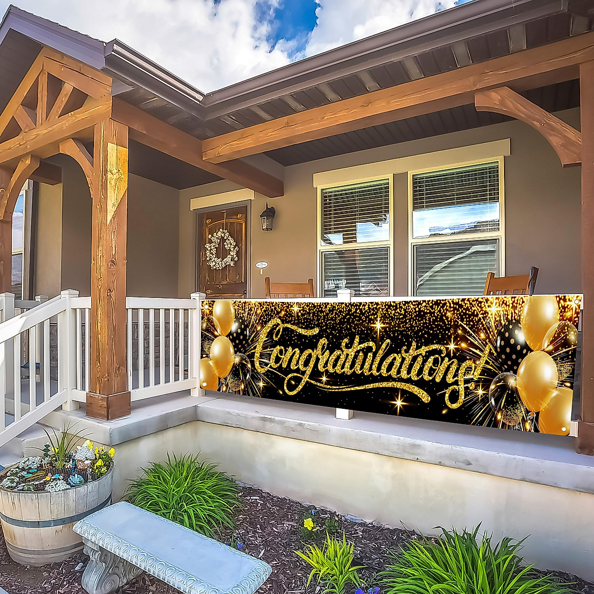 Congratulations Banner - Congratulations Decorations - We are so Proud of You banner - Well Done Banner - Graduation Banner - Graduation Decorations for Prom - 6 x 1.3ft (Black and Gold)