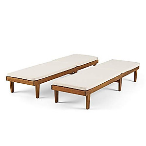 Christopher Knight Home Madge Oudoor Chaise Lounge with Cushion (Set of 2), Teak Finish, Cream