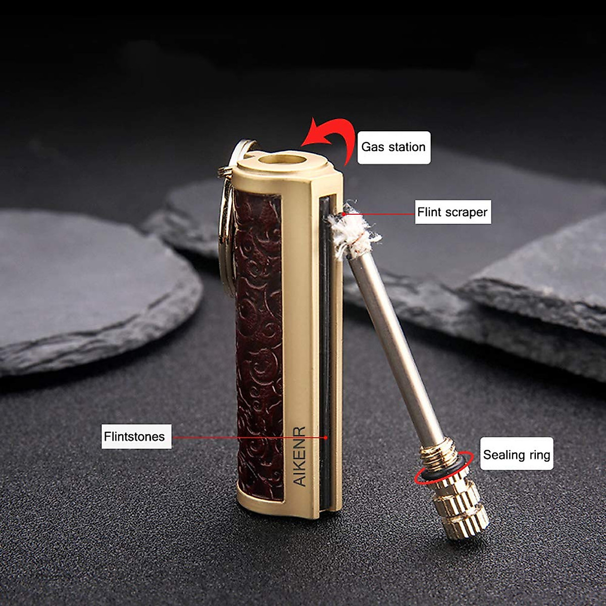 BOLLAER Keychain Matchstick Fire Starter, Permanent Metal Match Flint Lighter Waterproof Matchstick Survival Flint Fire Starter for Camping Emergency Surviva (Brown)