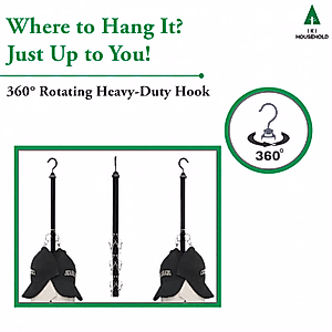 IKI Hat Organizer for Baseball Caps - Holder Closet 2Pack Each 16 Premium Clips, Good Hangers Rod, Display Wall Mount, Easy Storage Racks and Hats, Black