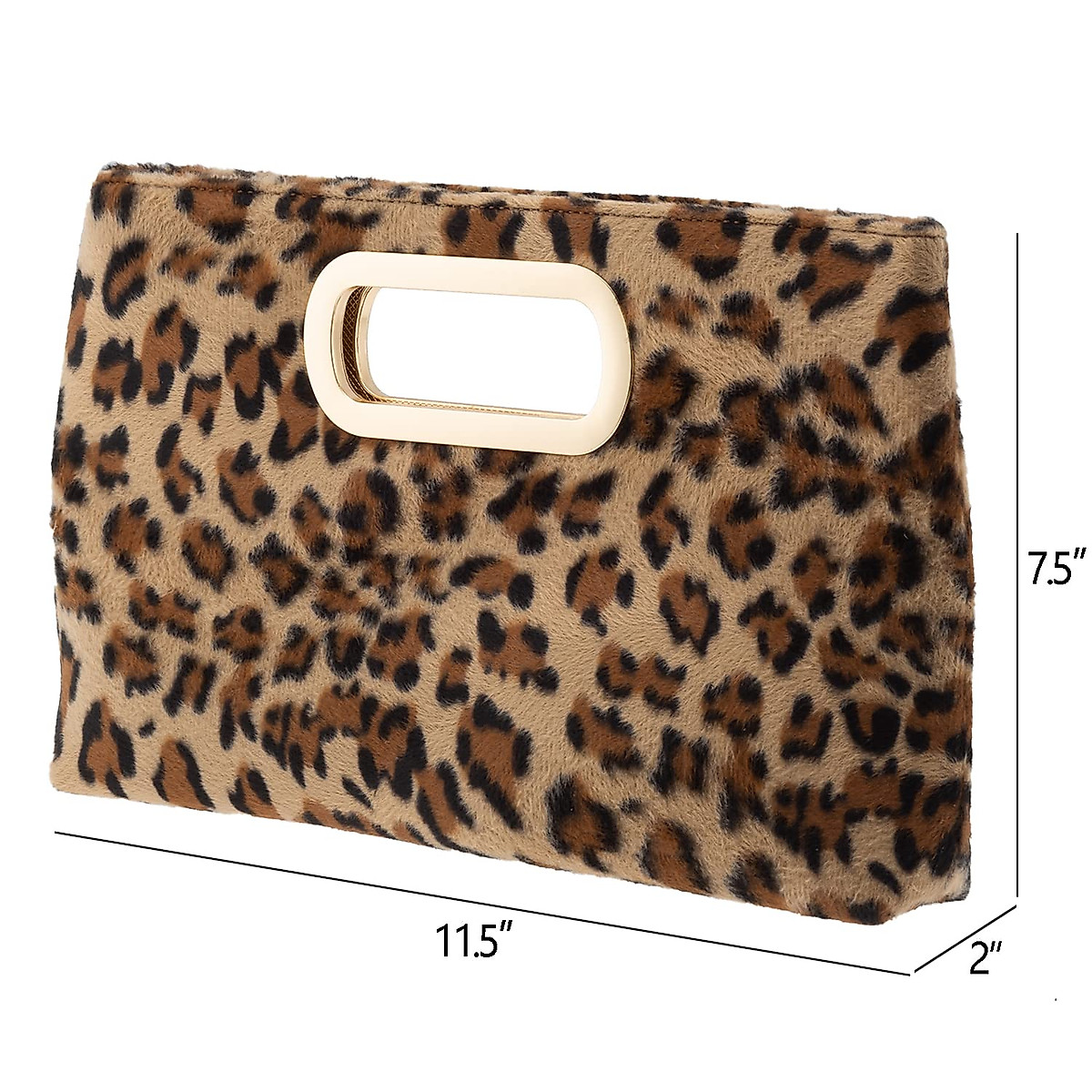 Leopard Print Faux Fur Top Handle Clutch, Mustard