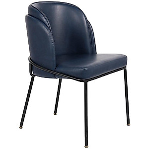 Meridian Furniture Jagger Collection Modern | Contemporary Faux Leather Upholstered Dining Chair with Matte Black Iron Legs, Set of 2, 22" W x 23" D x 31" H, Navy