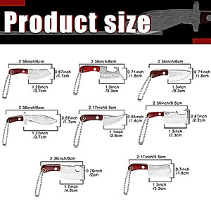 Nuogo 8 Pcs Mini Knifes Damascus Pocket Knife Set Tiny Chef Knife Mini Box Cutter Keychain Butcher Cleaver Stainless Steel with Bottle Opener Sheath Chain for Package Opener Box Cutter