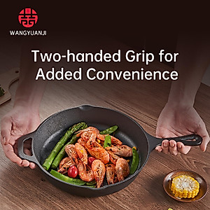 WANGYUANJI Cast Iron Grill Pan,10Inch Non-coating Frying Pan,Multi-Functional Pan for Bake,Fry,Stir-Fry,Sauté,Suitable for Outdoors with Oil Brush and Spatula