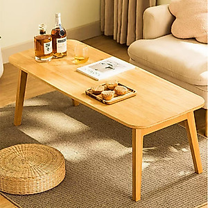 Baveke Coffee Table Foldable Bamboo Mid Century Desk TV Stand with Open Storage Shelf Center Table for Living Room Furniture RV No Assembly, Natural (31.5 in)