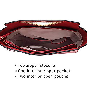 Women Handbag Cut Out Triangle Top Handle Bag Large Fashion Tote Satchel Work Purse (7464 Burgundy + Matching Wallet)